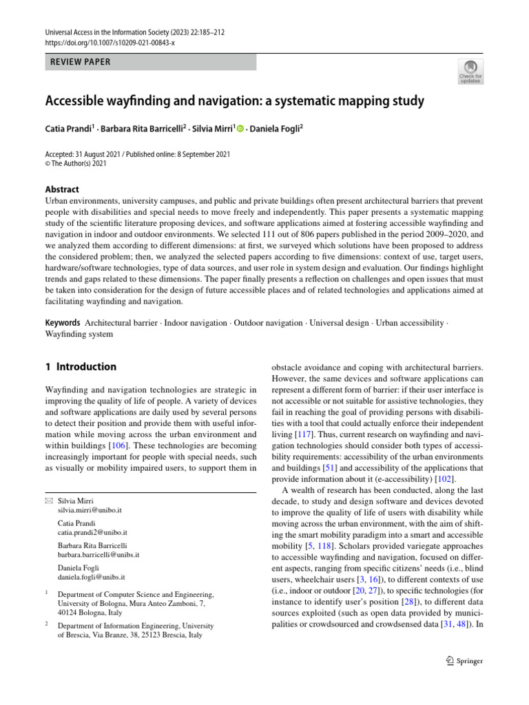 Accessible Wayfinding and Navigation: A Systematic Mapping Study | PDF ...
