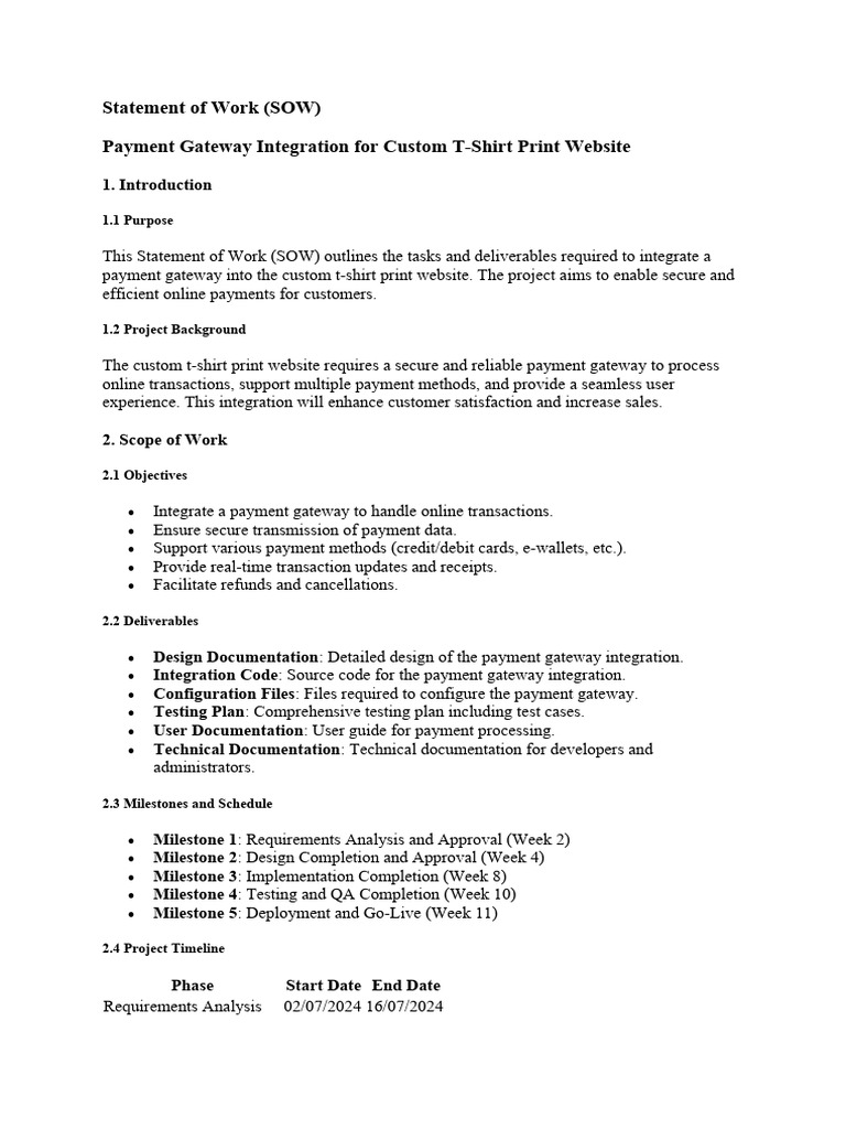 Statement of Work | PDF | Payments | Software Testing