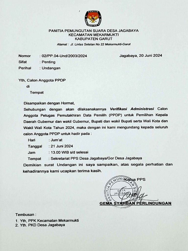 Undangan Verifikasi Administrasi Calon PPDP | PDF
