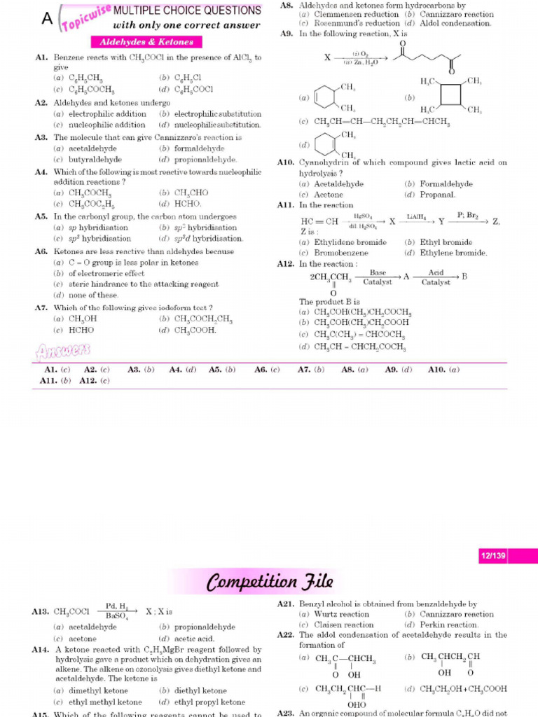 Aldehydes MCQ | PDF