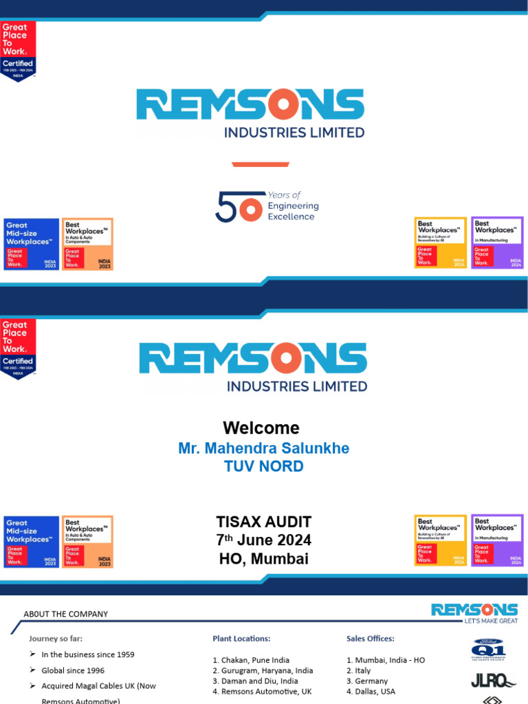 Remsons Industries Short Overview - 31st May 2024 | PDF | Automotive Industry | Vehicle Technology