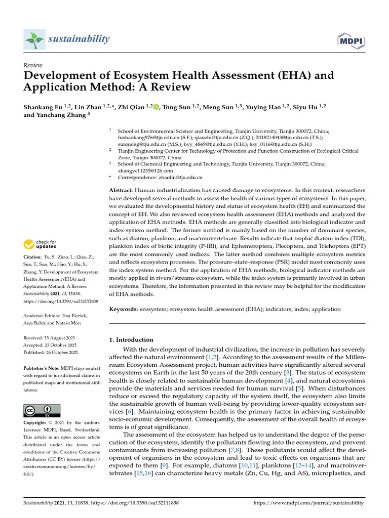 Sust 2021 Development of Ecosystem Health Assessment | PDF | Phytoplankton | Ecology