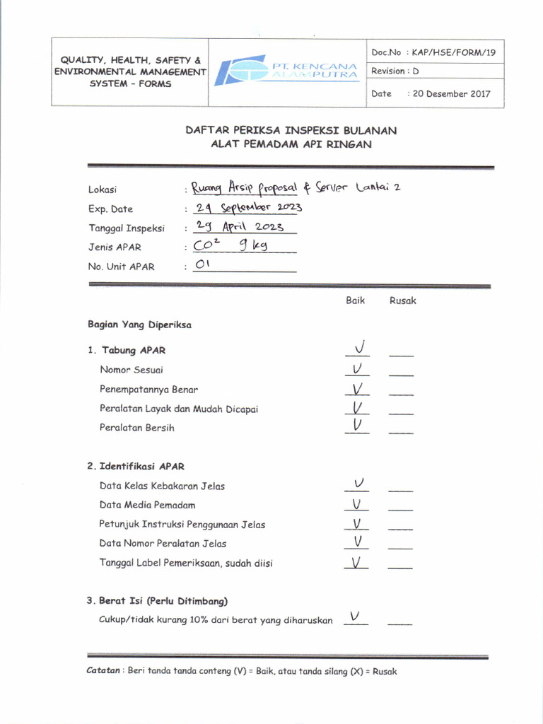 Inspeksi APAR April 2023 | PDF