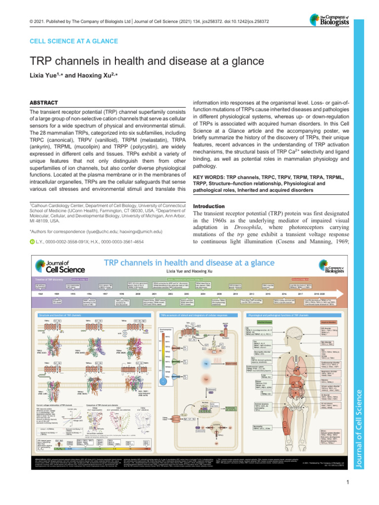 2021 TRP channels in health and disease at a glance | Download Free PDF ...