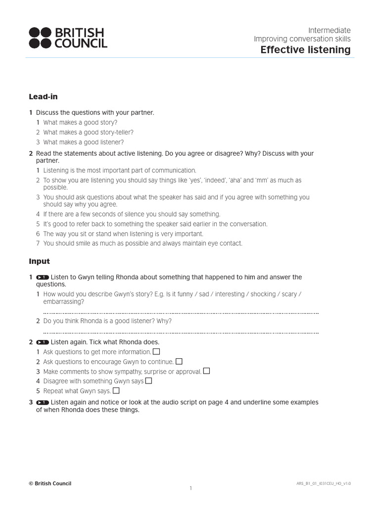 Effective Listening Handout | PDF | Career & Growth