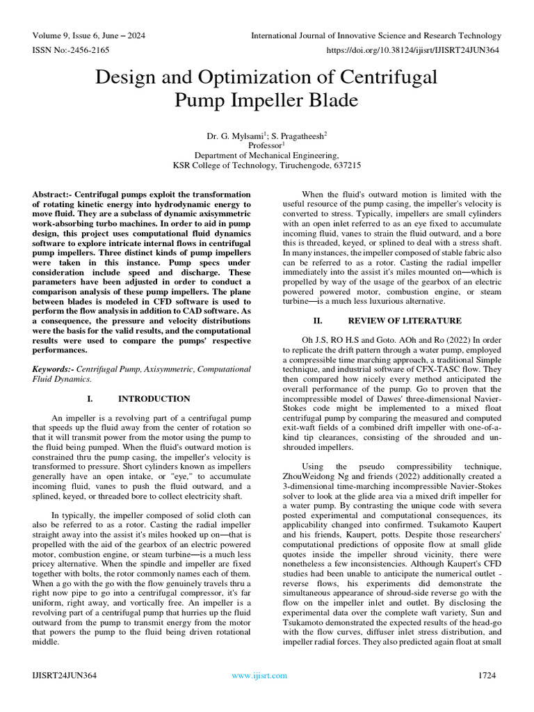 Design And Optimization Of Centrifugal Pump Impeller Blade Pdf Pump Computer Aided Design
