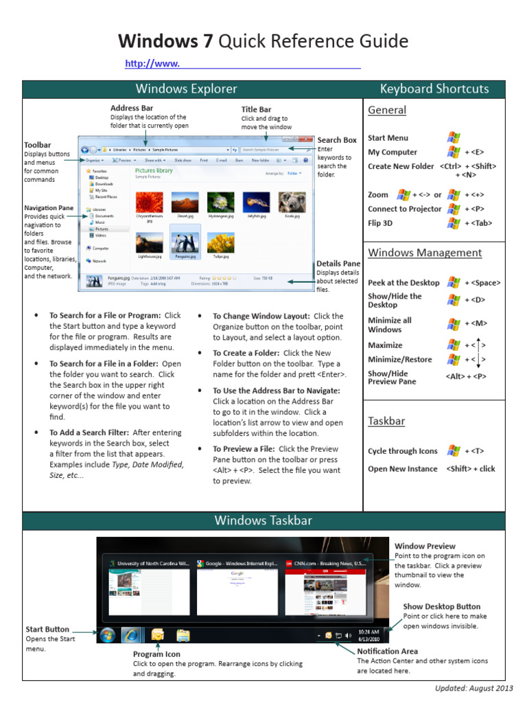 Windows7 Tip Sheet | PDF | Window (Computing) | Computing Platforms