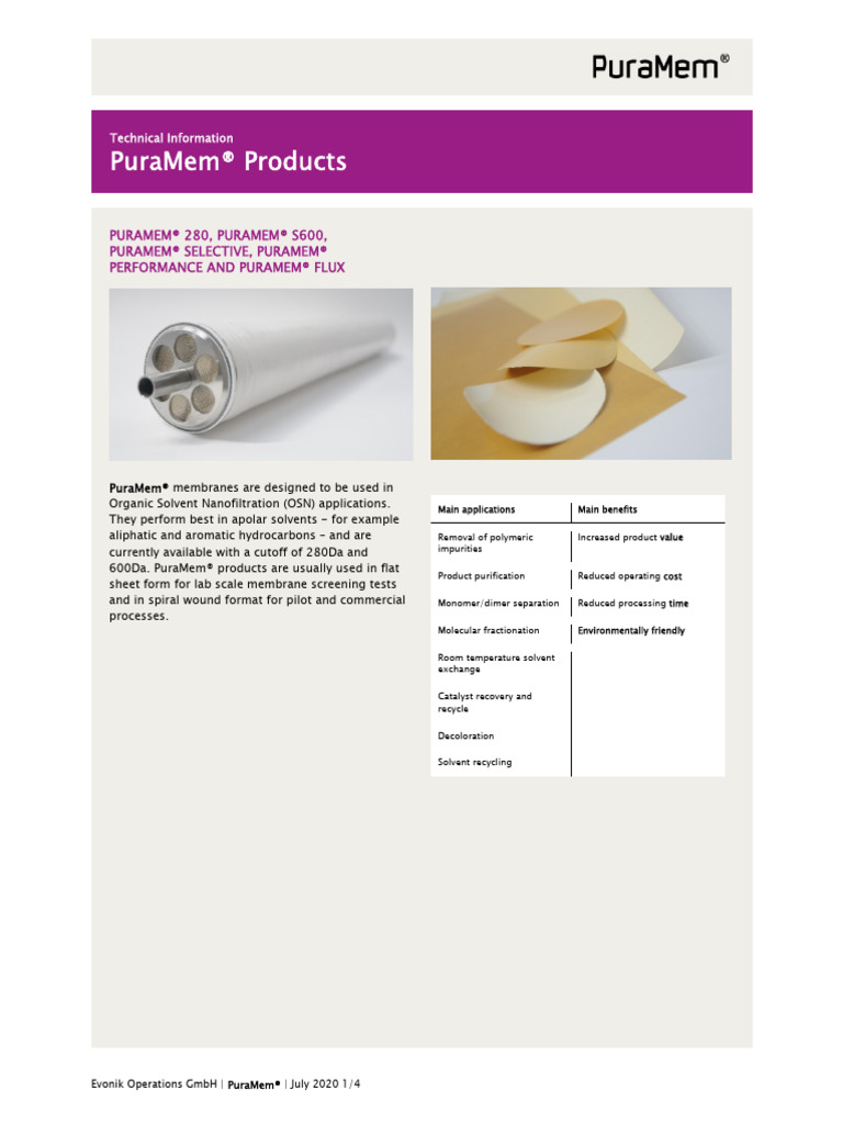 Flyer PuraMem Technical Information EN 07 2020 - 1 | PDF | Membrane ...