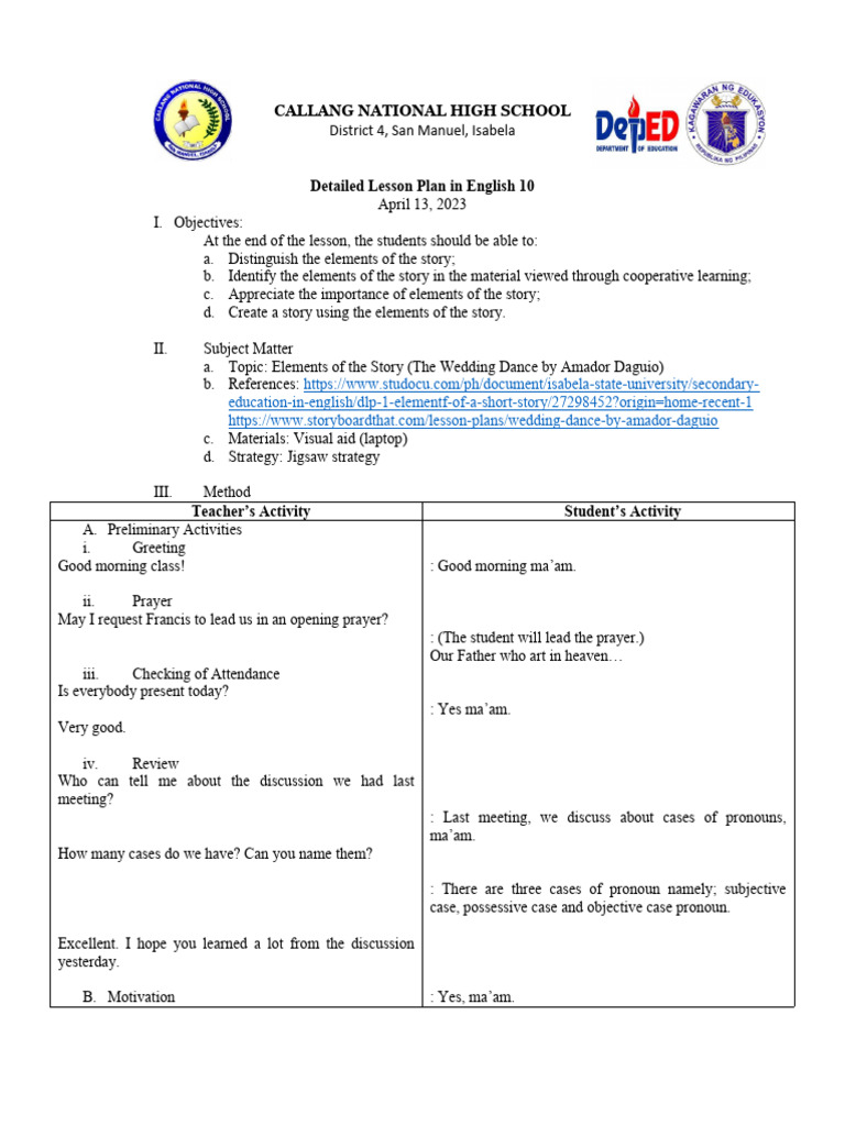 English 10 Lesson: Story Elements | PDF | Plot (Narrative)