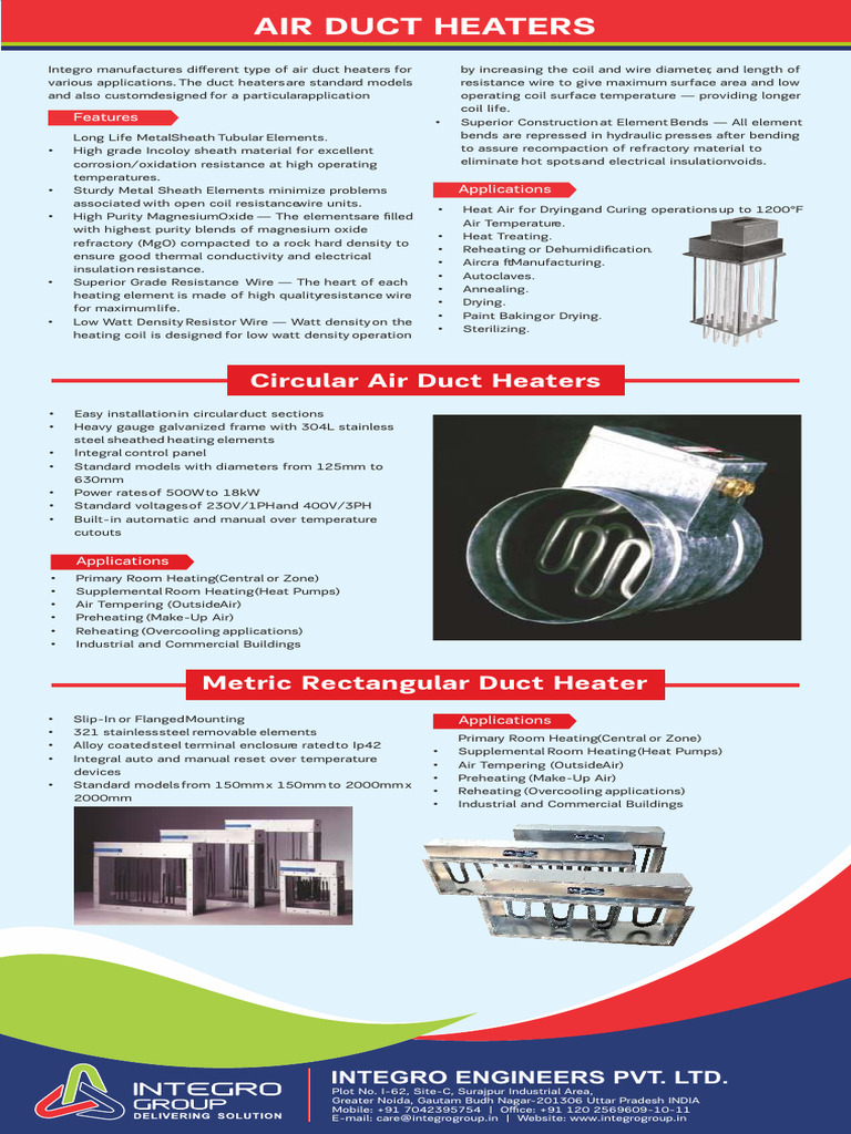 Air Duct Heaters - Integro Engineers PVT LTD | PDF | Duct (Flow) | Physical Sciences