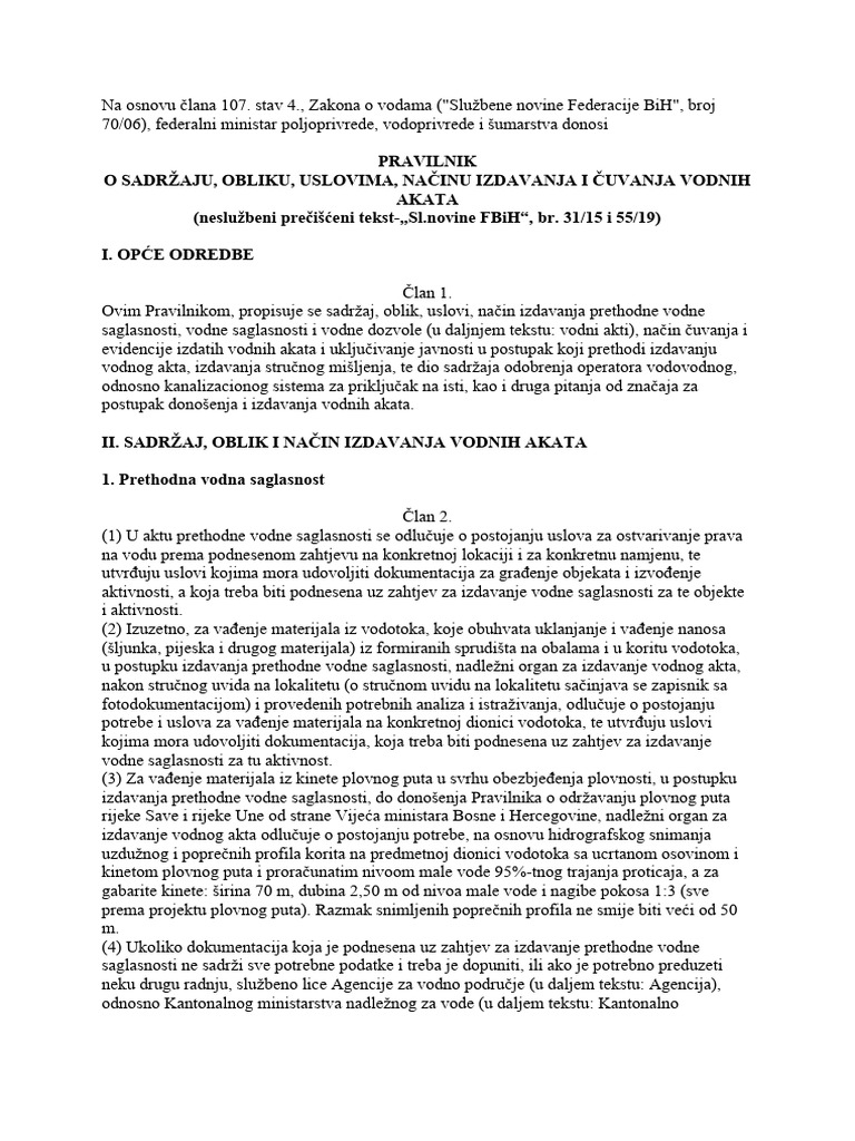 Pravilnik o Sadržaju, Obliku I Načinu Čuvanja Vodnih Akata | PDF
