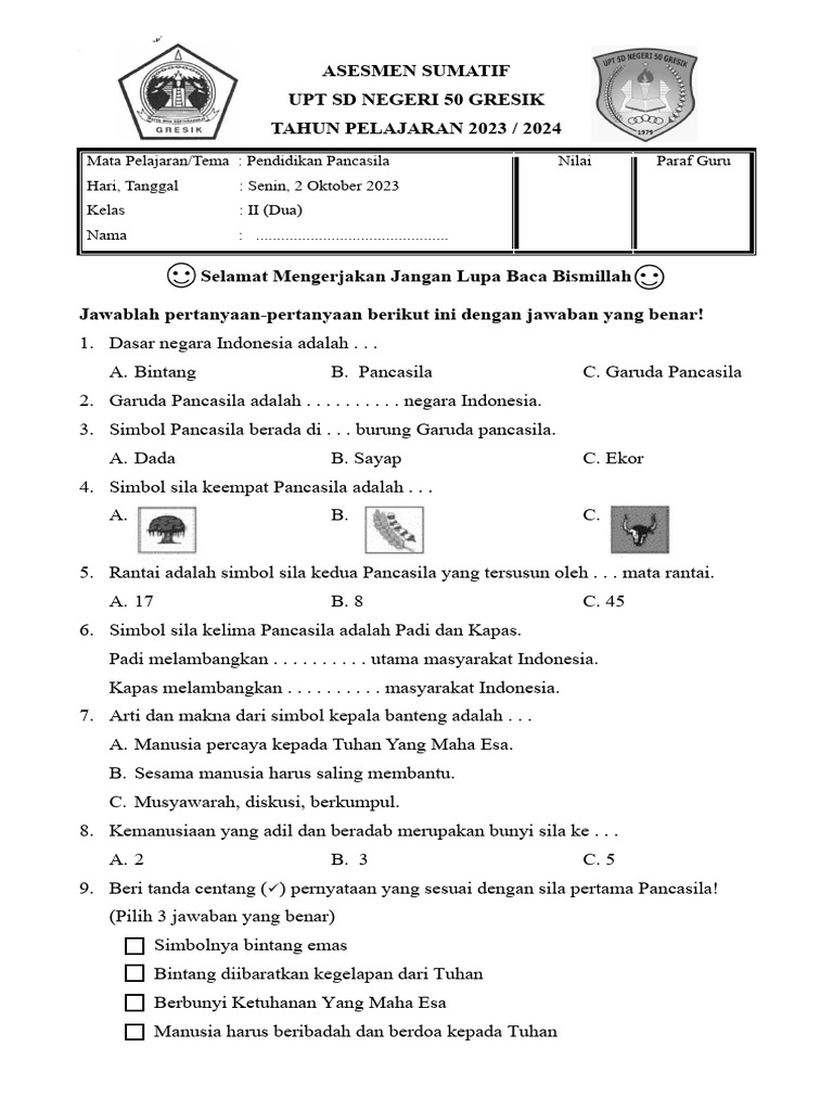 Soal Asesmen Pendidikan Pancasila Kelas 2 | PDF