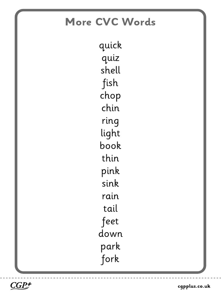 Vocabulary Display More CVC Words (Reception) Black & White | PDF