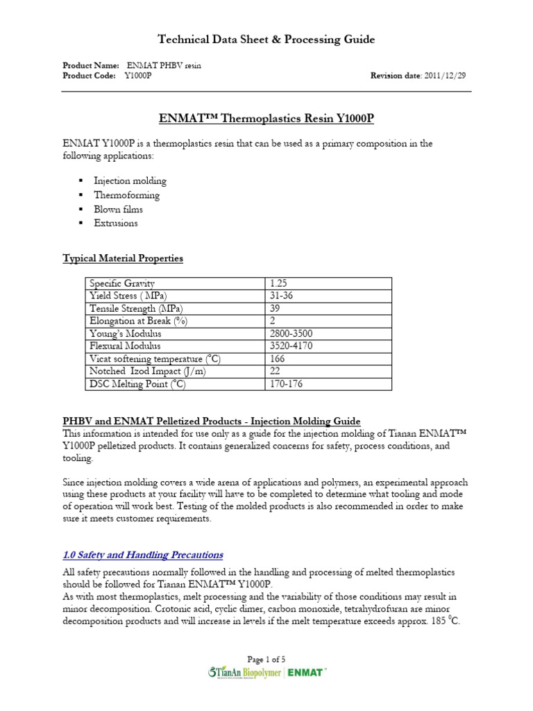 Technical Data Sheet & Processing Guide. ENMAT Thermoplastics Resin ...