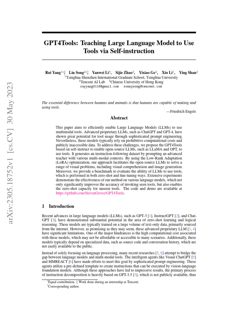 GPT4Tools: Teaching Large Language Model To Use Tools Via Self ...