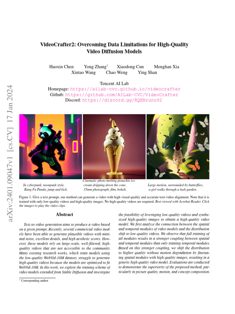 Video Crafter 2 | PDF | Video