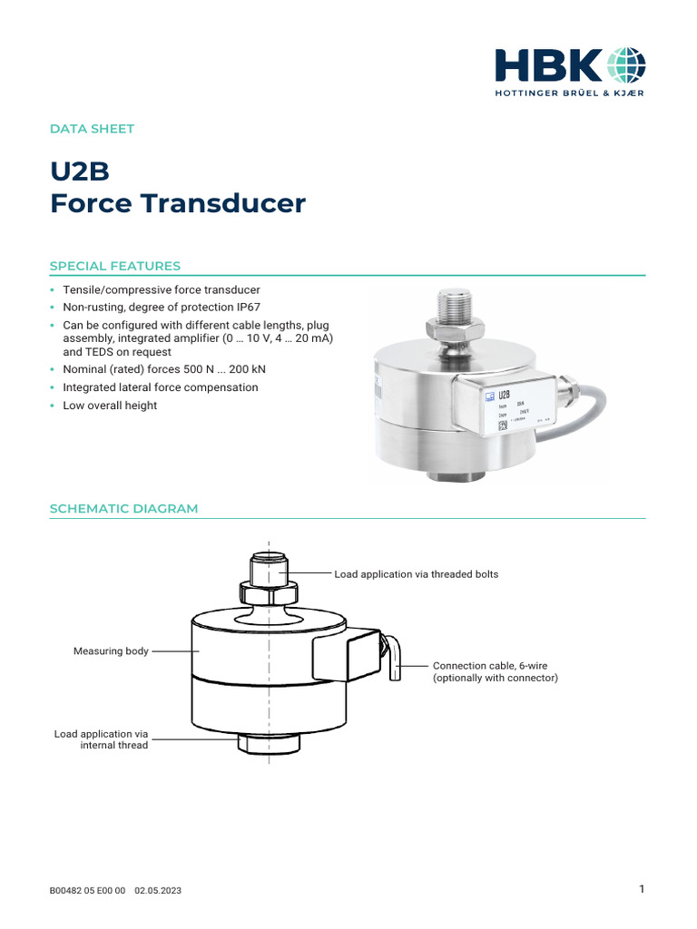 U2B Force Transducer: Data Sheet | PDF | Electrical Connector | Electrical Engineering