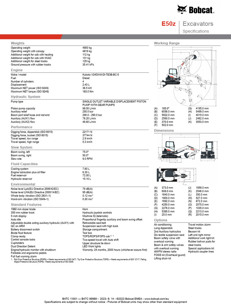 E50 Specs Sheet | PDF | Mechanical Engineering | Vehicle Technology