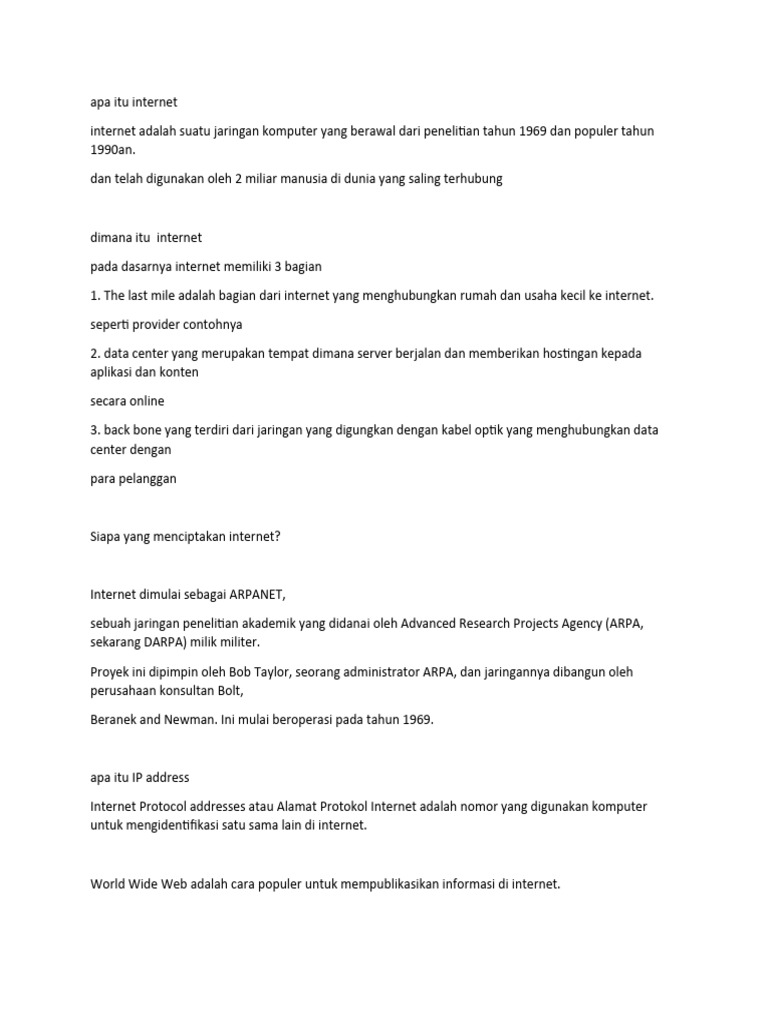 Pengenalan Internet dan Fungsinya | PDF