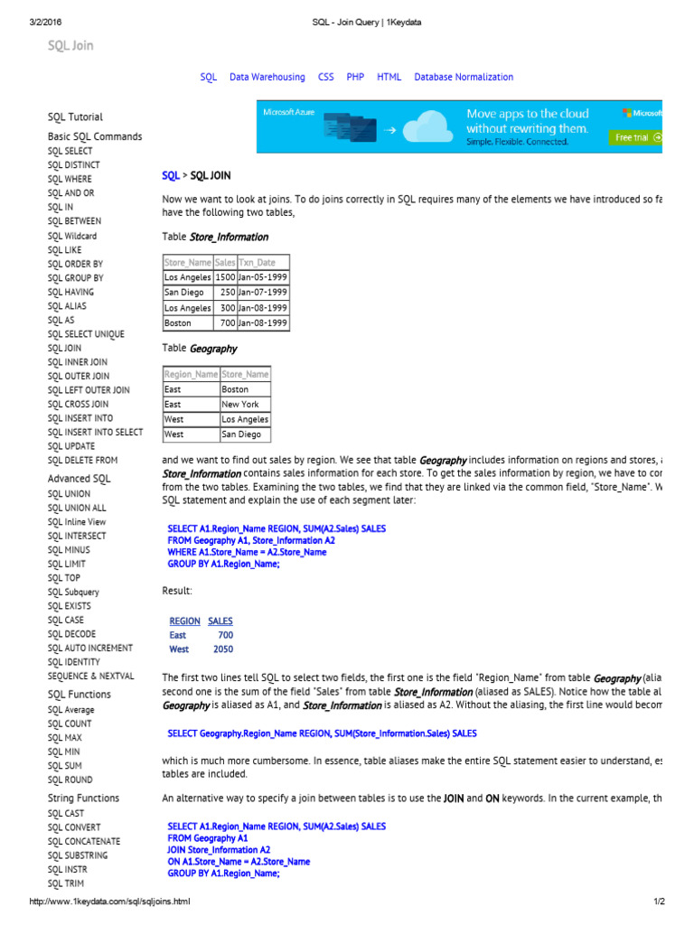 SQL - Join Query - 1keydata | PDF | Sql | Information Technology Management