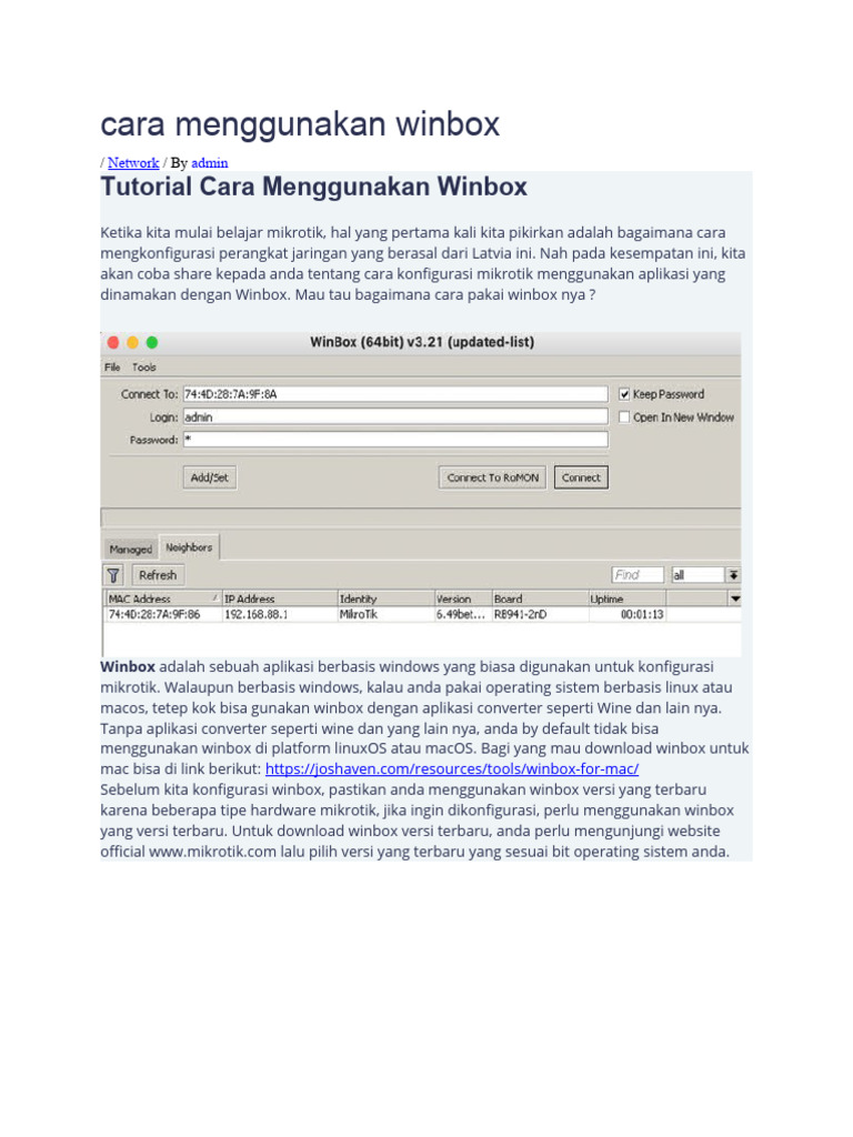 Cara Menggunakan Winbox | PDF