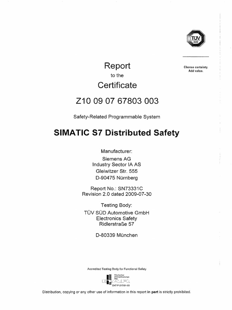 Certification - Report - s7 - Distributed - Safety 315 | PDF | Electromagnetic Compatibility ...