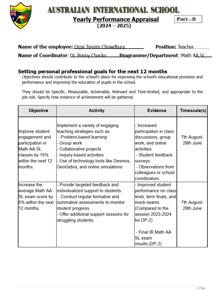 Goal Setting - Math AA SL - 2024 - 2025.docx-2 | PDF | Human ...