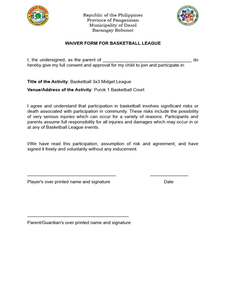 Waiver Form For Basketball League | PDF