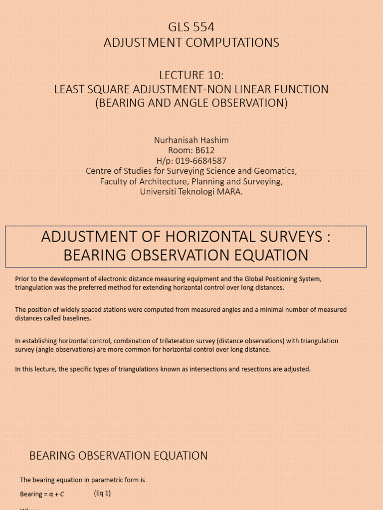 10 Lecture 10 Least Square Adjustment Non Linear Function Bearing And Angle Observation