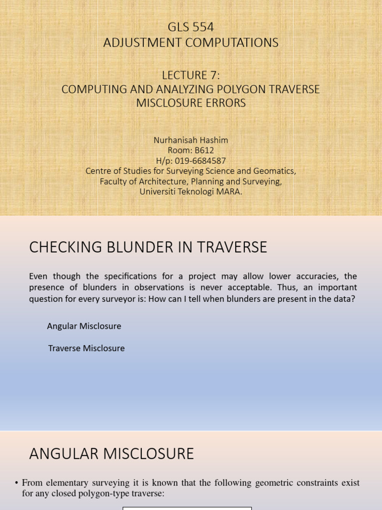 07-Lecture - 7 - COMPUTING AND ANALYZING POLYGON TRAVERSE MISCLOSURE ERRORS | PDF | Degrees Of ...