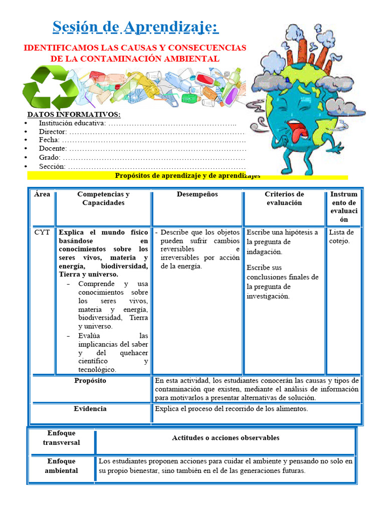 4° Sesión Día 2 Cyt Identificamos Las Causas y Consecuencias de La Contaminación Ambiental | PDF ...
