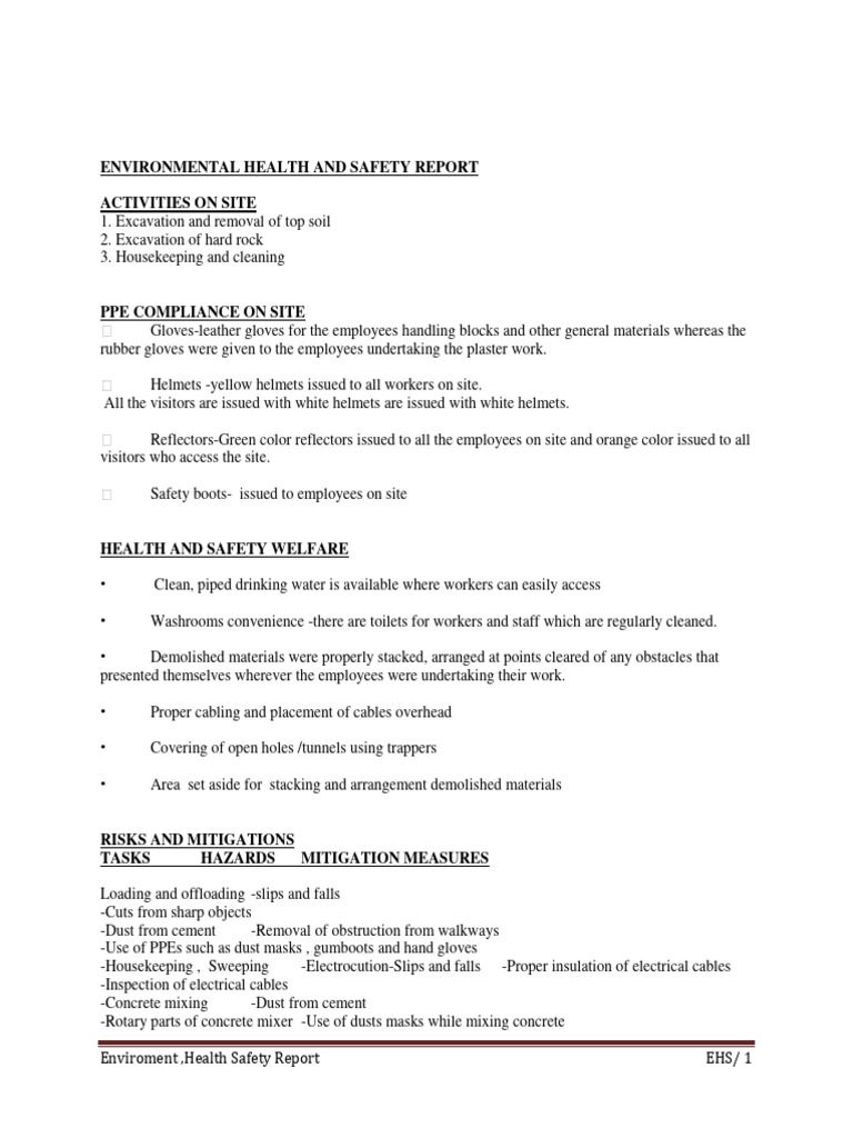 Ehs Report Pdf Personal Protective Equipment Safety