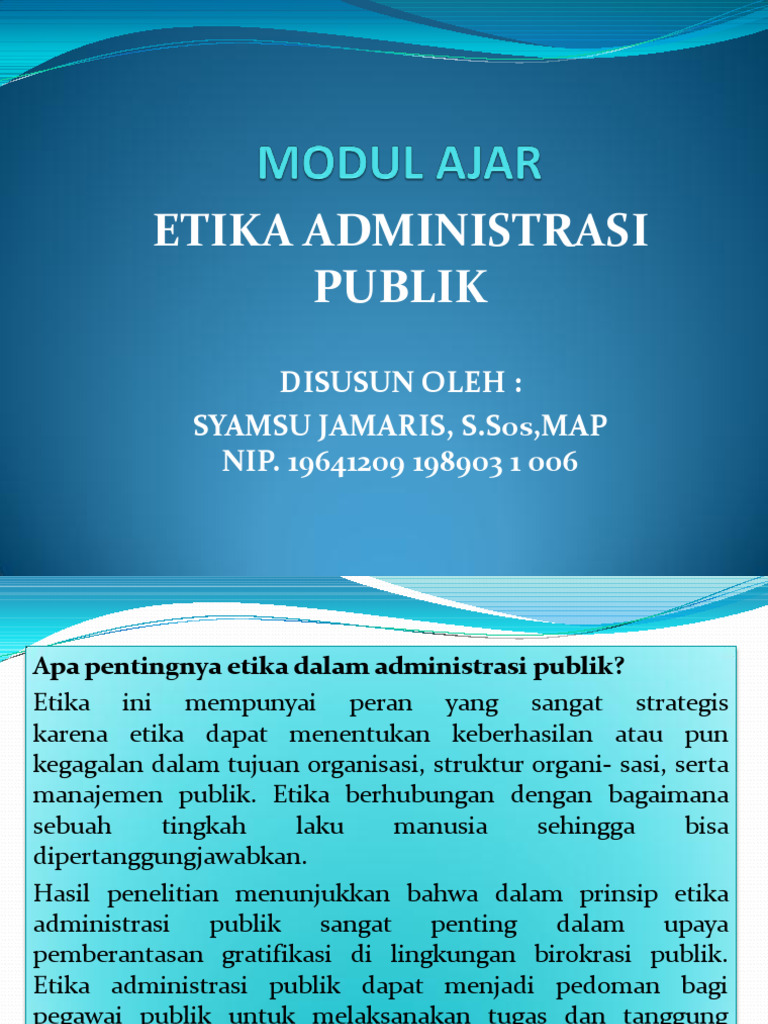 PDF 1 Power Poin Etika Administrasi Publik | PDF | Karier & Perkembangan | Sains & Matematika