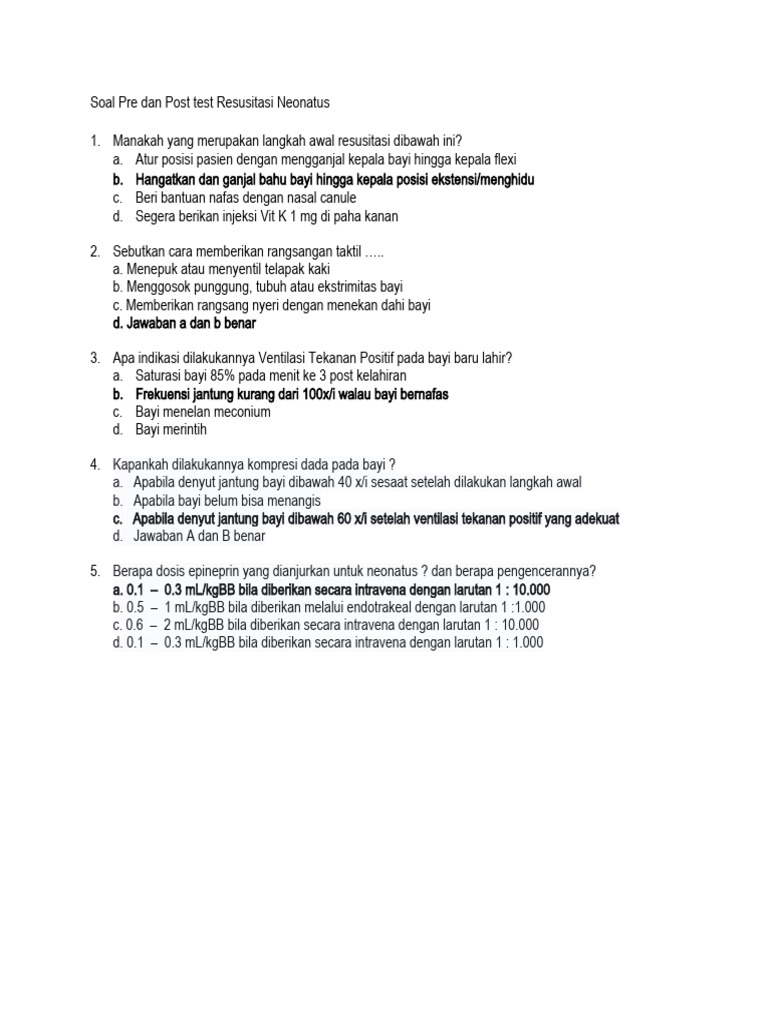 Soal Pre Dan Post Test Resusitasi Neonatus | PDF