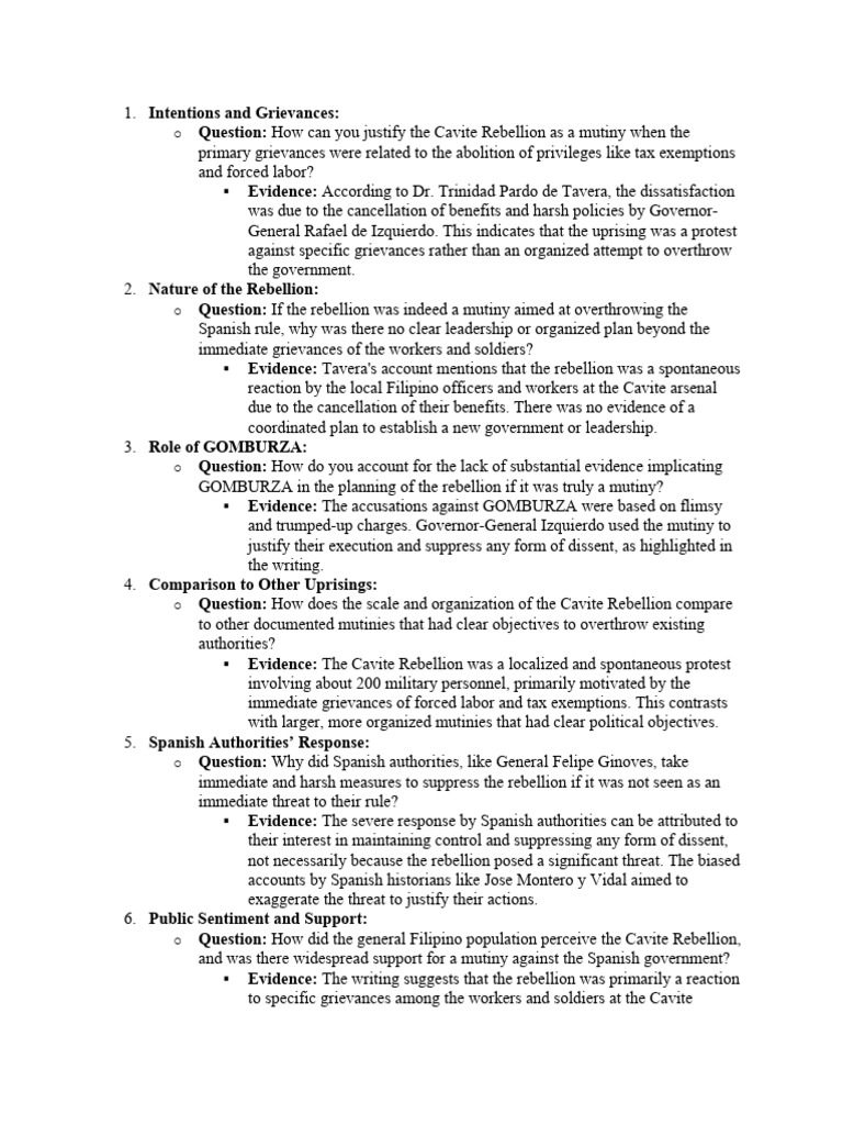 In The Disputes and Contrasting Opinions About The Cavite Rebellion in ...