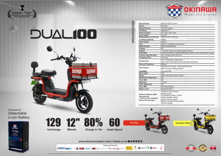 Detachable Li-Ion Battery: Km/charge Charge in 1hr Wheels | PDF ...