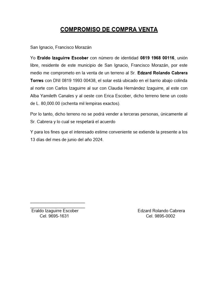Compromiso de Compra Venta Eraldo y Edzard | PDF