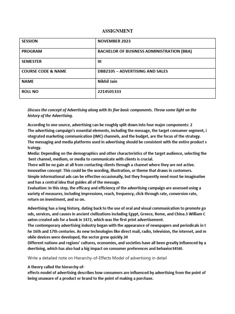 Assignment 1 | PDF | Advertising | Sales