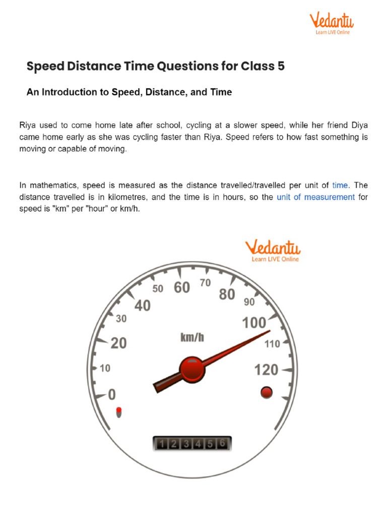 Speed Distance Time Questions For Class 5 | PDF