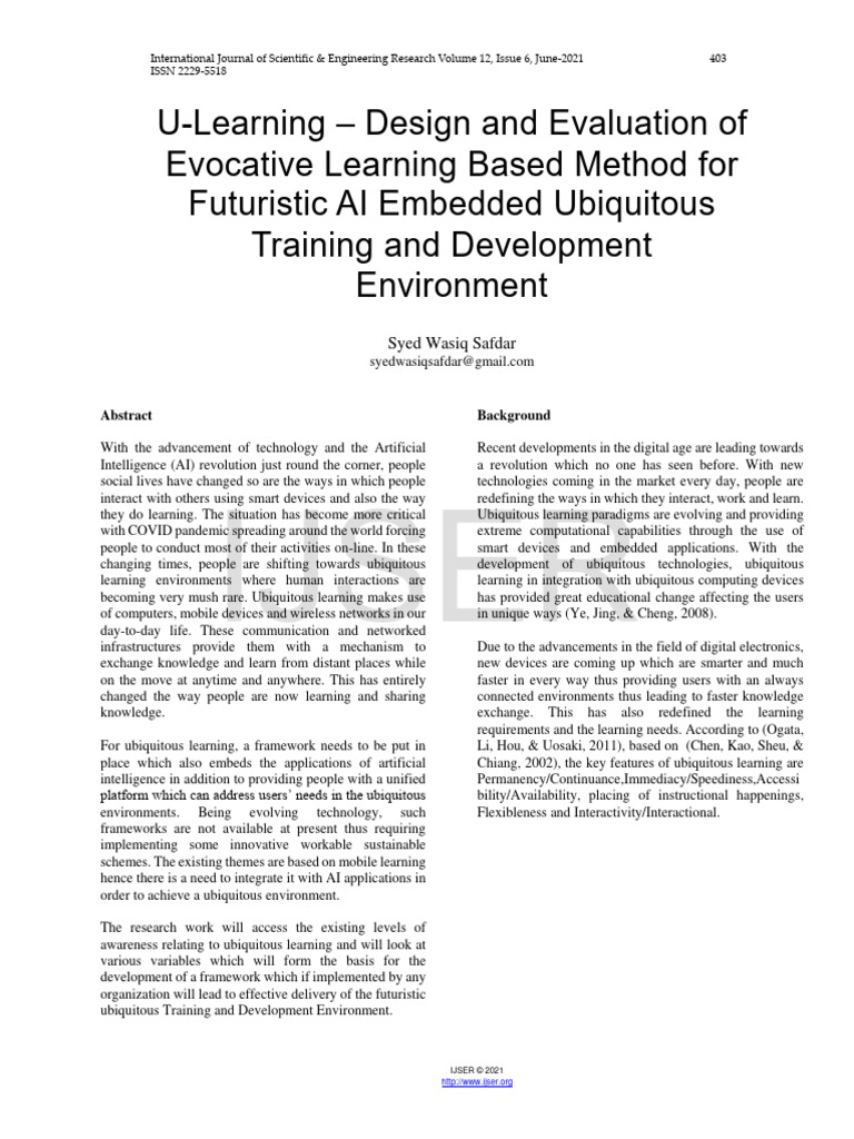 U Learning Design and Evaluation of Evocative Learning Based Method For Futuristic AI Embedded ...