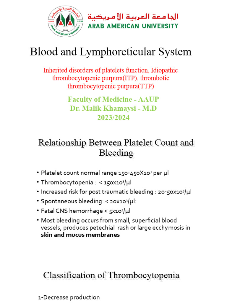 Inherited Disorders of Platelet Function, ITP and TTP | PDF | Platelet | Clinical Medicine