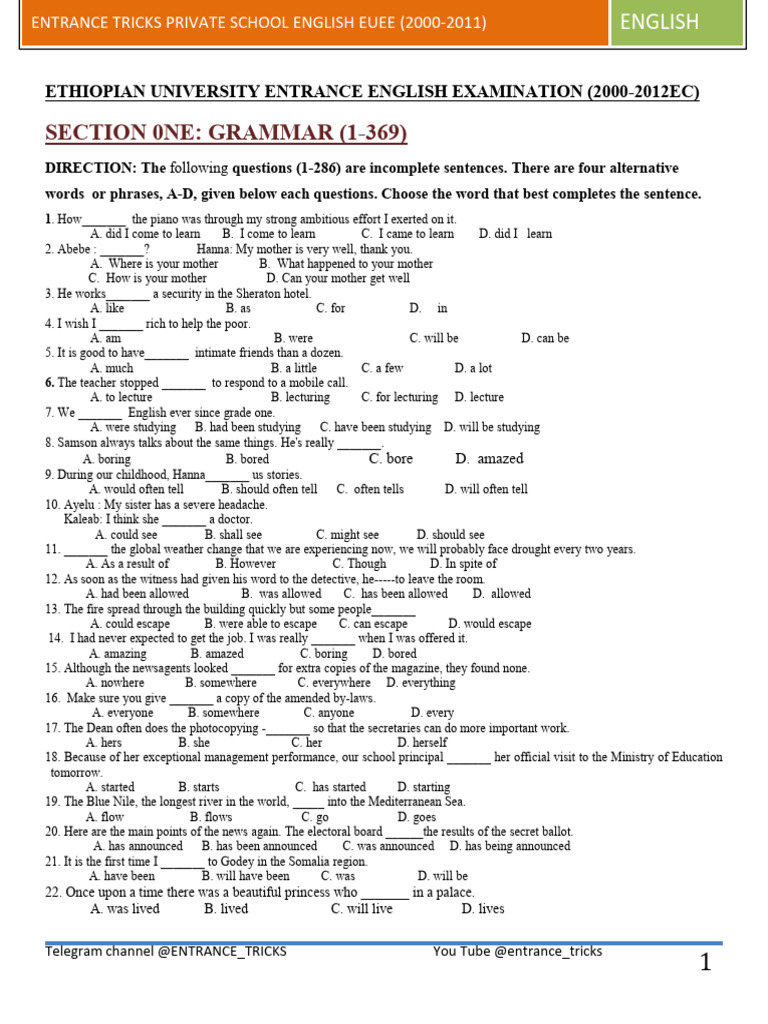 Entrance Tricks Exam Book Euee English Entrance (2000-2011) . | PDF