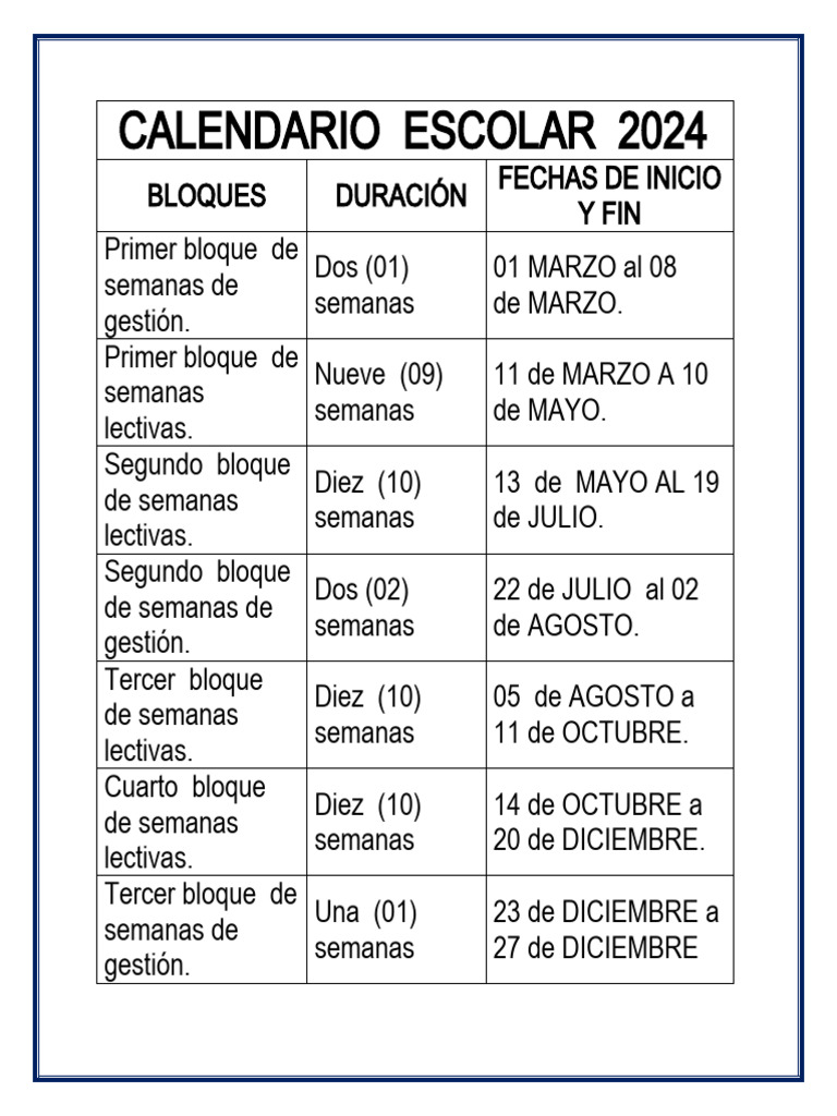 Calendarización 2024 | PDF