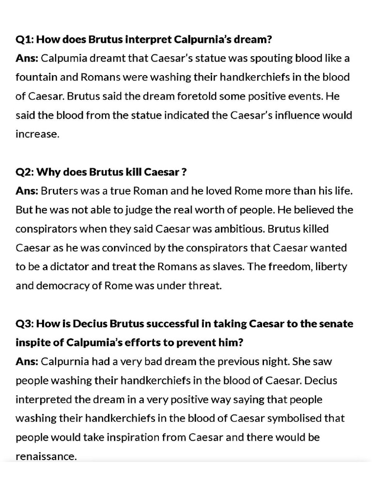 Julius Caesar - Question Answers | PDF