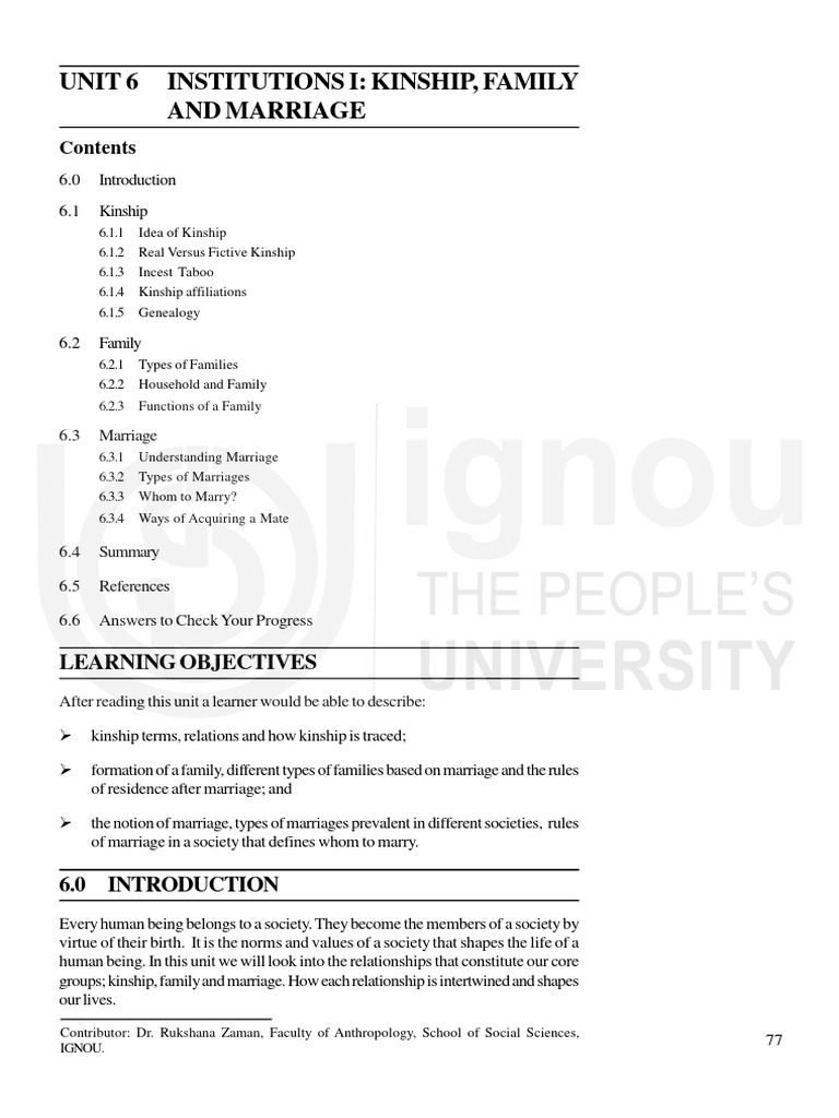 Unit-6 | PDF | Kinship | Family
