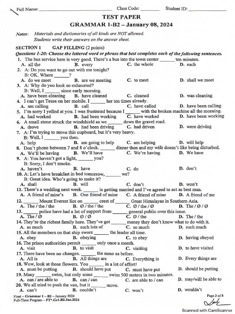 đề grammar 01 2024 | PDF