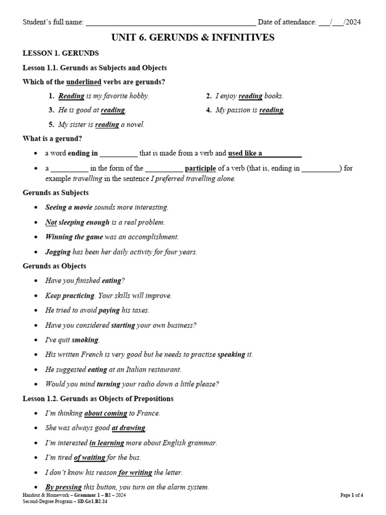 unit 6 gerunds inf | PDF | English Grammar | Verb