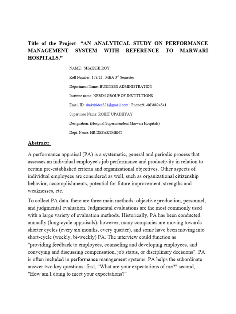 Project Abstract | PDF | Performance Appraisal | Applied Psychology