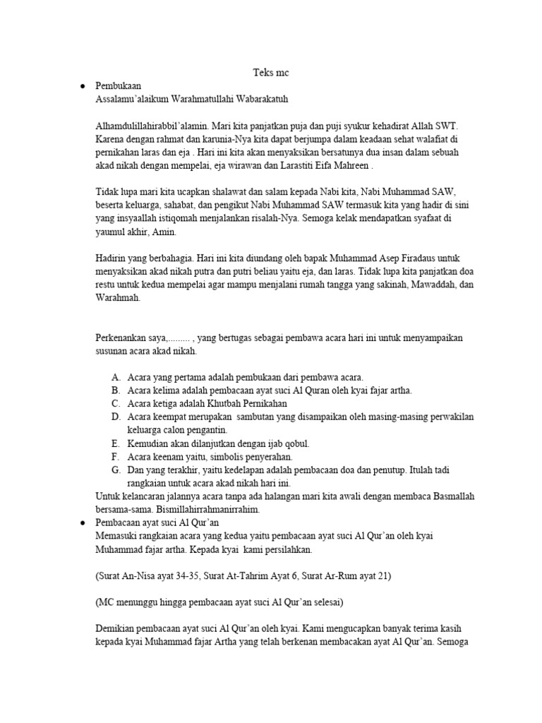 Teks MC Dan Rundown Akad Nikah Agama | PDF | Hukum
