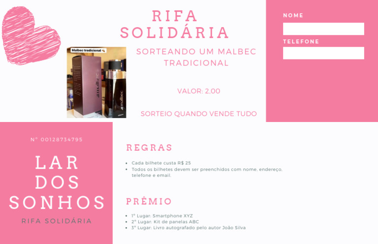 Cópia de Modelo Rosa e Branco de Rifa Solidária | PDF